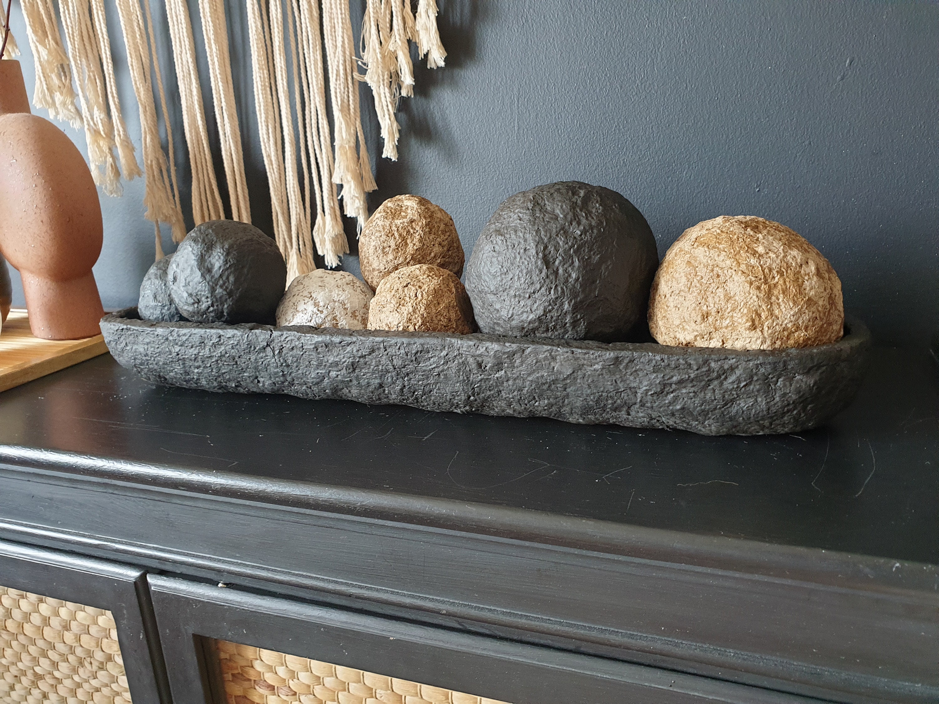 Vanda - Wabi Sabi Long Textured Tray in Black. Paper Mache Art. Winter ...