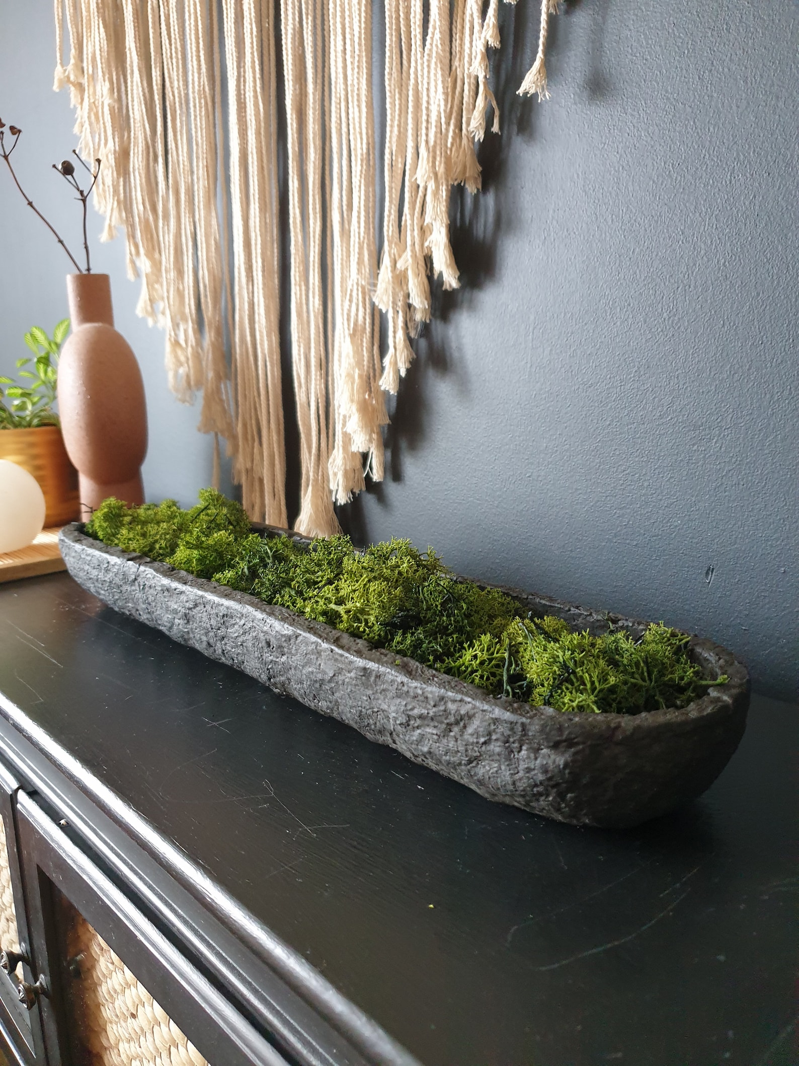 Vanda - Wabi Sabi Long Textured Tray in Black. Paper Mache Art. Winter ...