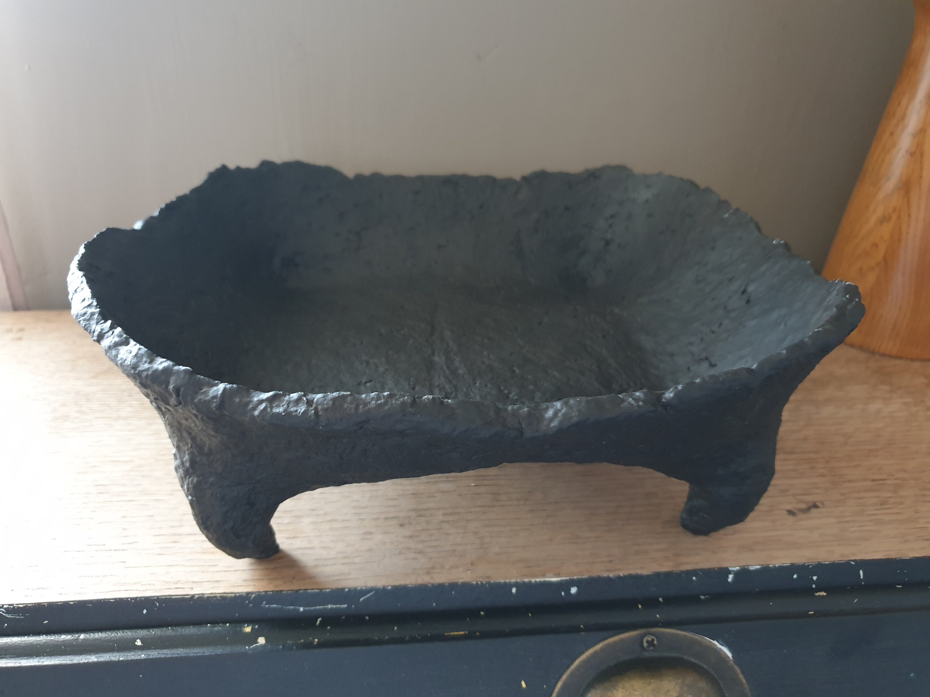Ulmus Wabi Sabi, Paper Mache, Black, Raw, Irregular Trinket Dish, Small ...
