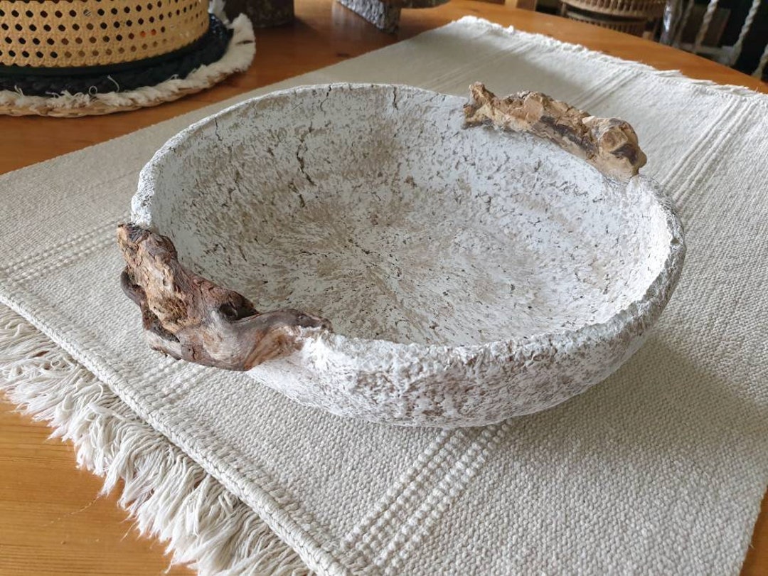 Clivia - PAPER MACHE Bowl With Driftwood Handles, Unique Shelf Décor ...