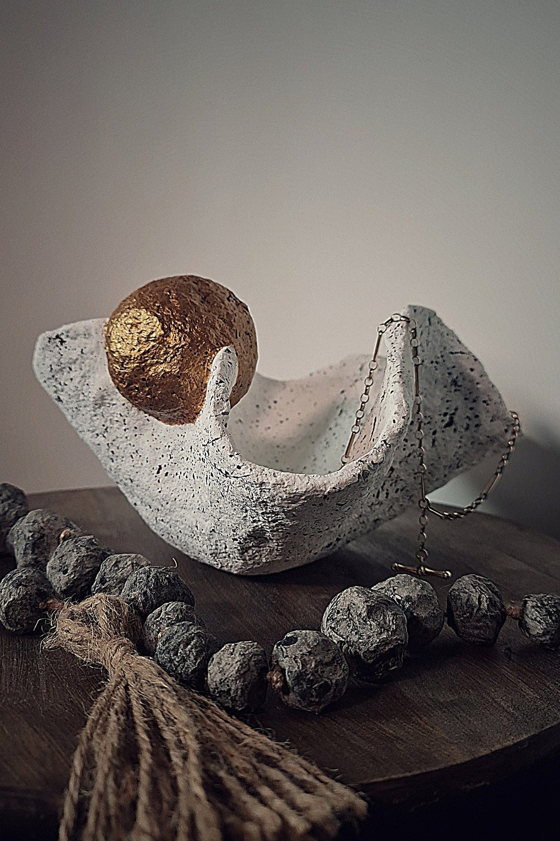 Cerasus - Modern Paper Mache White Waved Bowl With a Hint of Gold. - Etsy