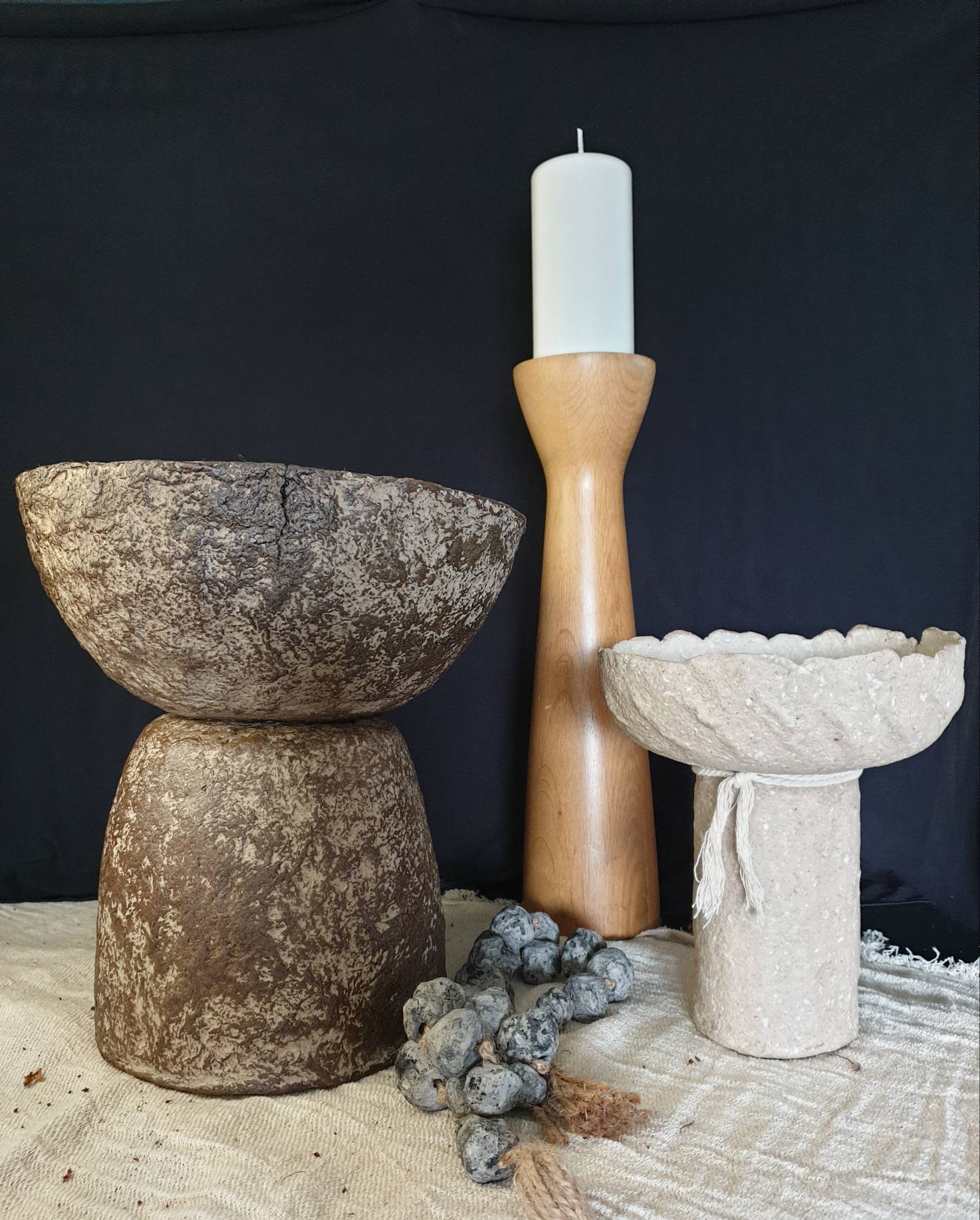 Carnea Handmade Paper Mache Pedestal Bowl – Walnut Finish, Rustic Home ...