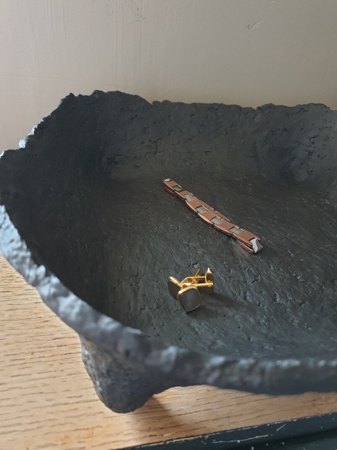 Ulmus Wabi Sabi, Paper Mache, Black, Raw, Irregular Trinket Dish, Small ...