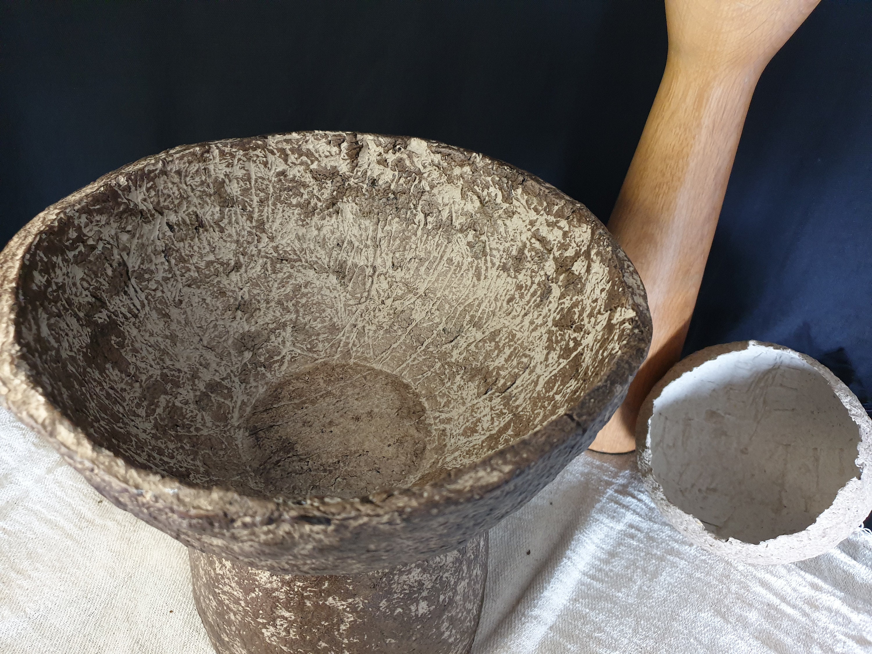 Carnea Handmade Paper Mache Pedestal Bowl – Walnut Finish, Rustic Home ...
