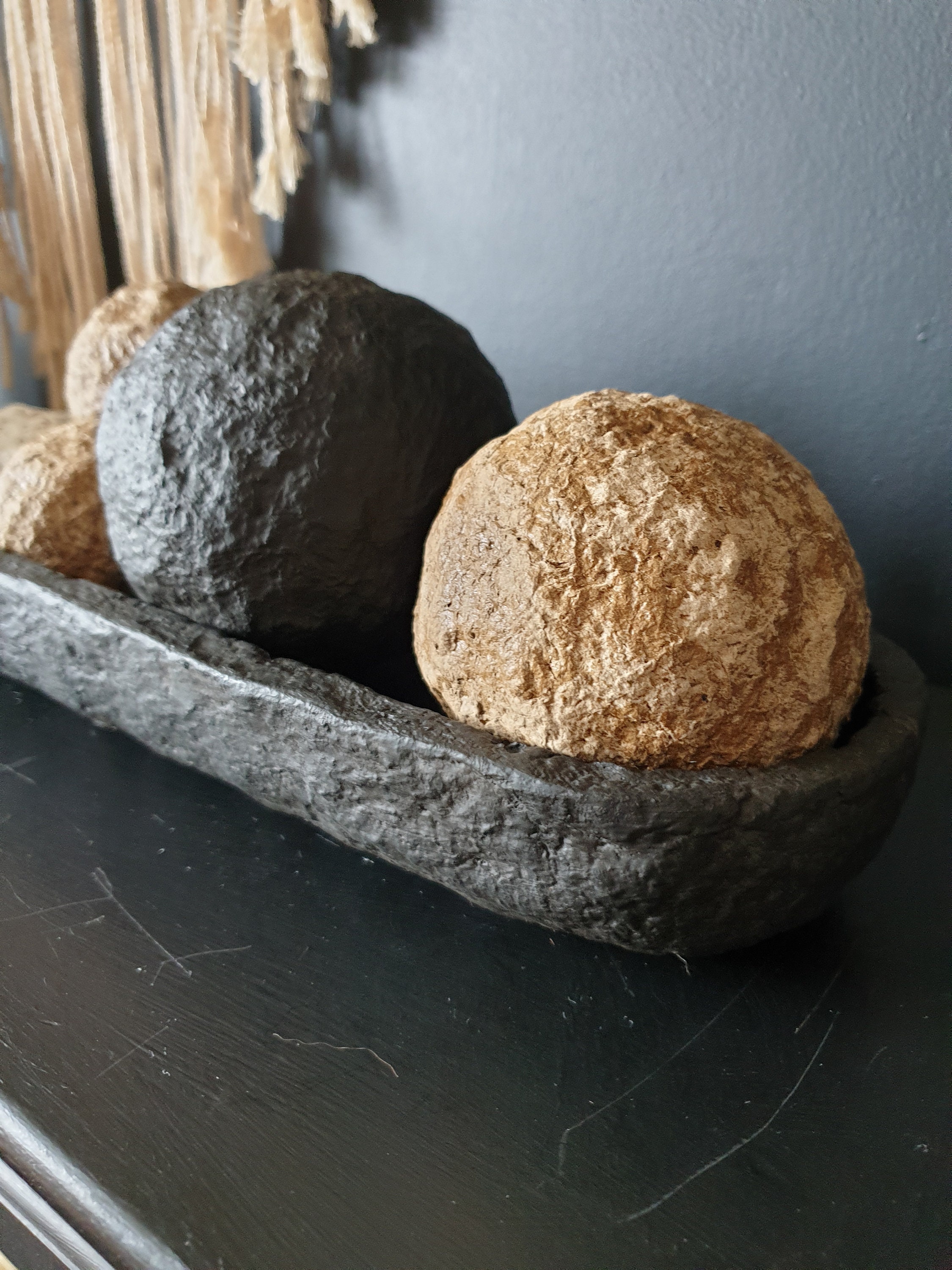 Vanda - Wabi Sabi Long Textured Tray in Black. Paper Mache Art. Winter ...
