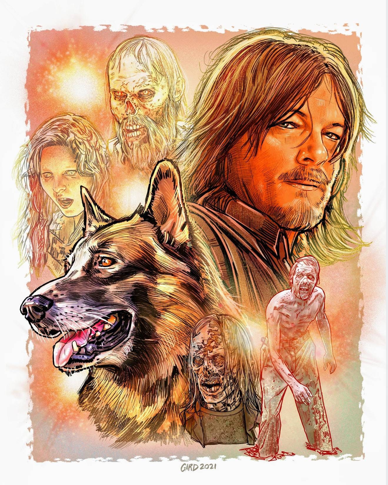 Daryl Dixon and Dog 11X14 Art Print