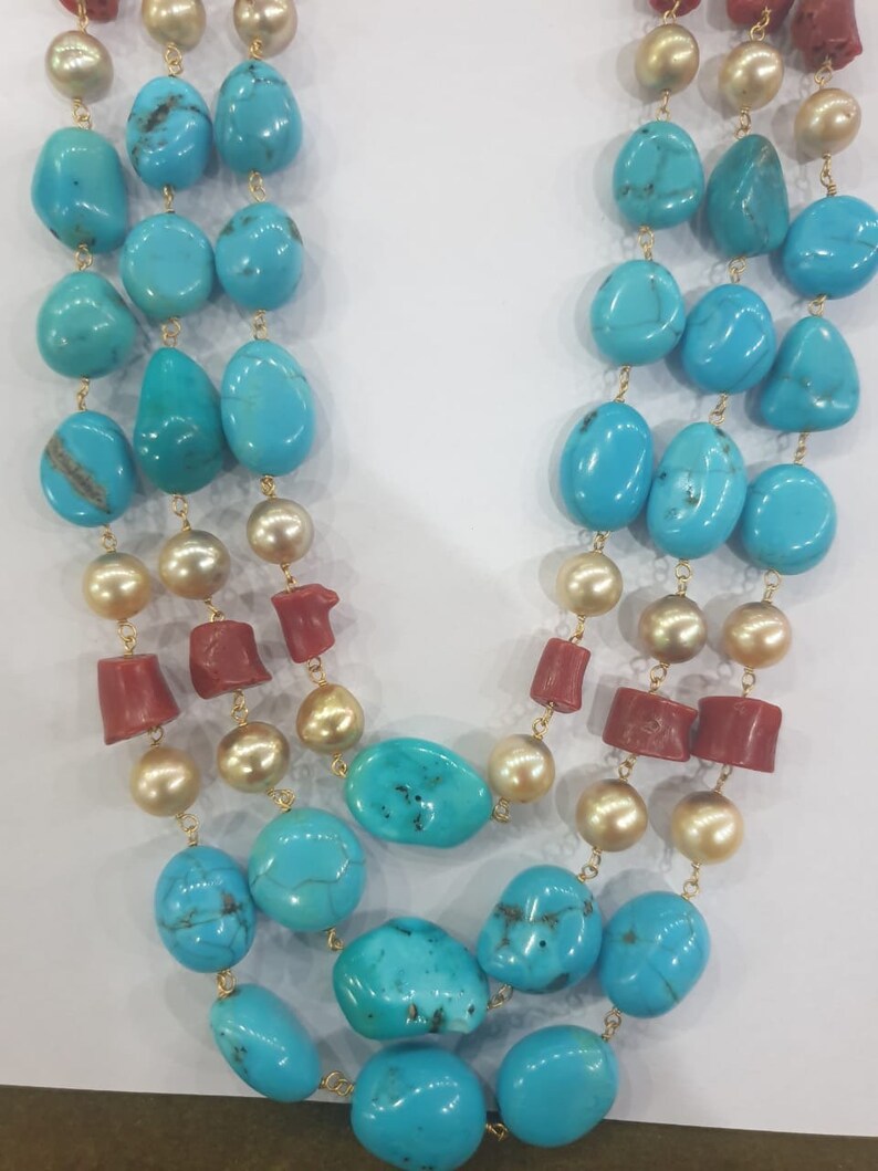 Sterling Silver Turquoise Bead Multi Strand Necklace Arizona - Etsy