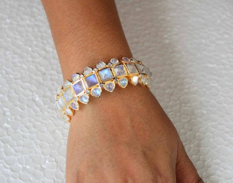 Moonstone Braceletstone, Gold Moonstone Cuff, Moonstone Jewelry - Etsy