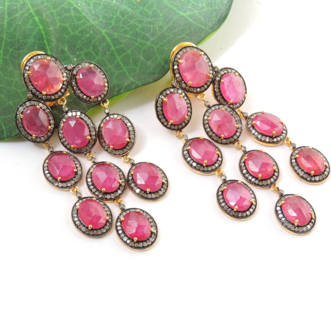 Ruby Diamond Earrings Ruby Single Cut Rosecut Diamond - Etsy