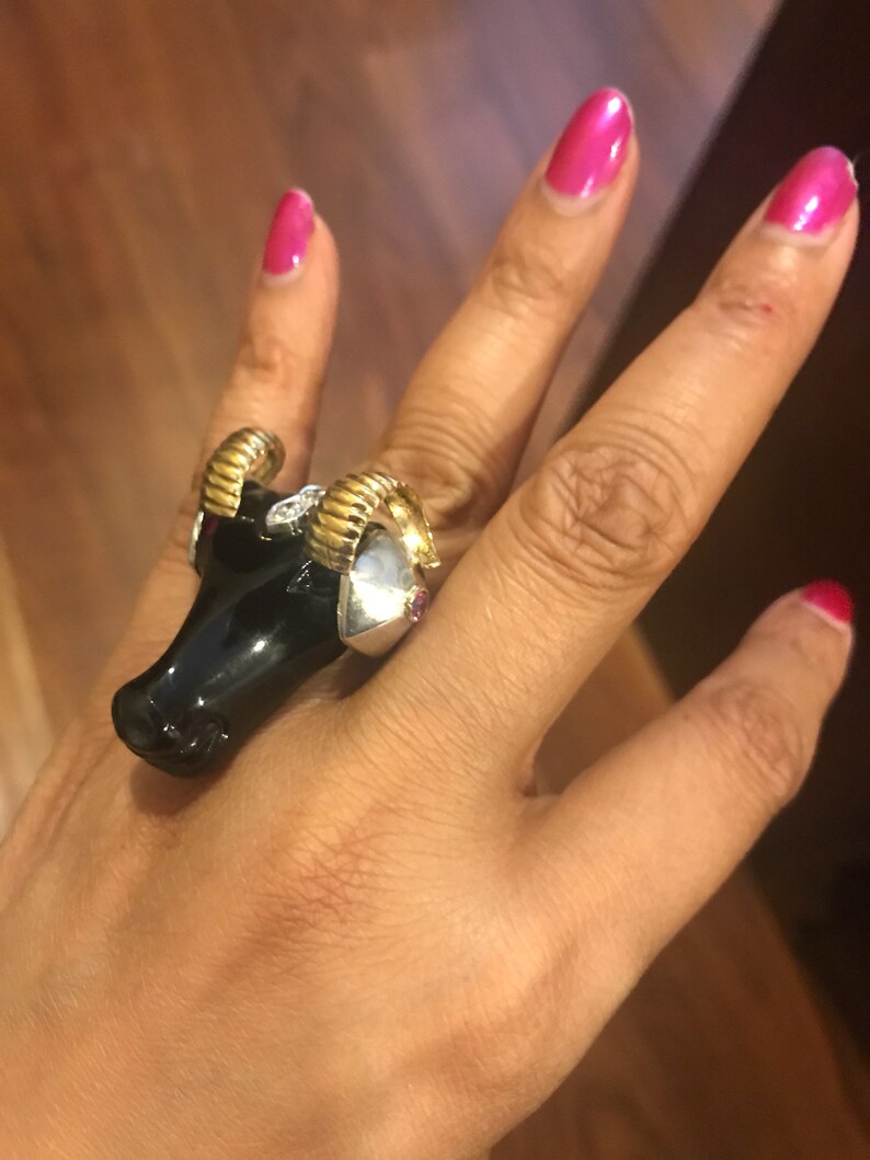 Unique 18k Gold Diamond Bull Ring Black Onyx Stunning Bull Ox - Etsy