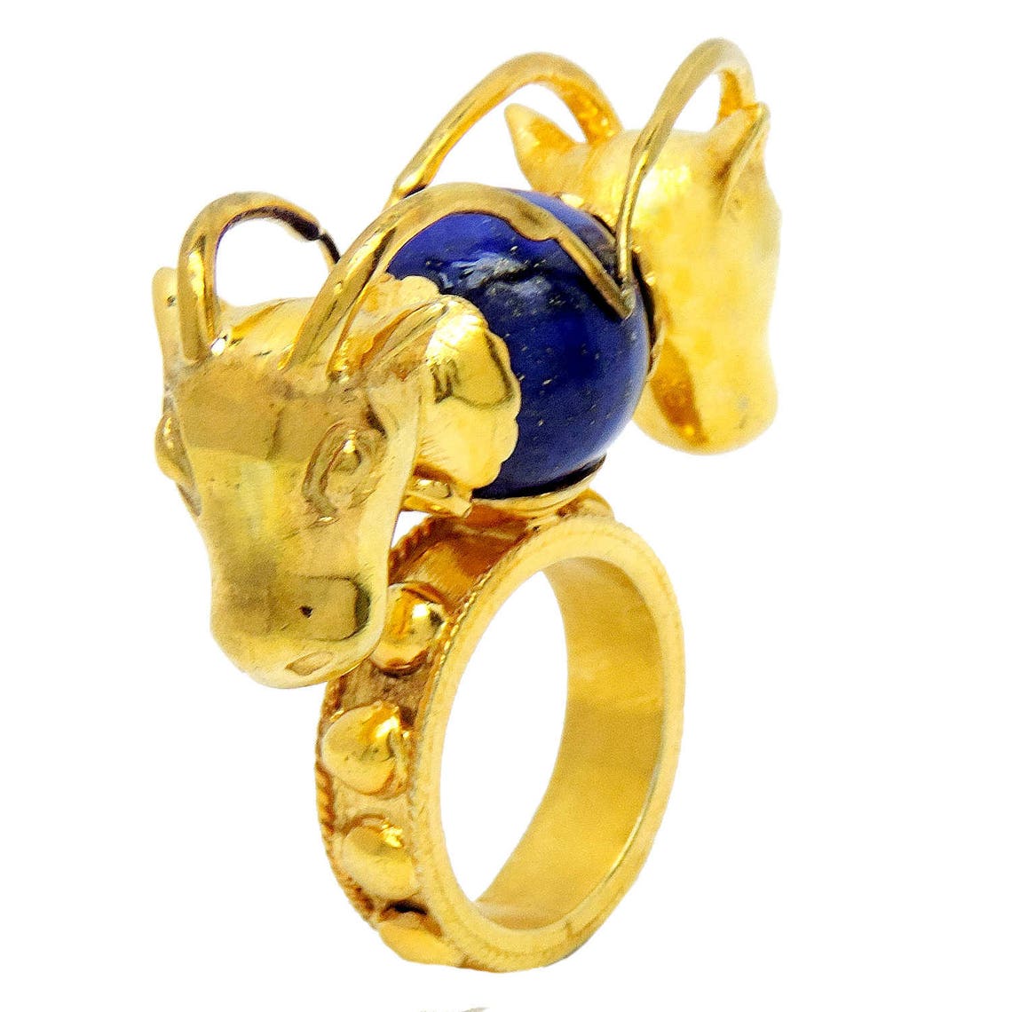 Sterling Gold Plated Double Bull Ring With Single Natural | Etsy