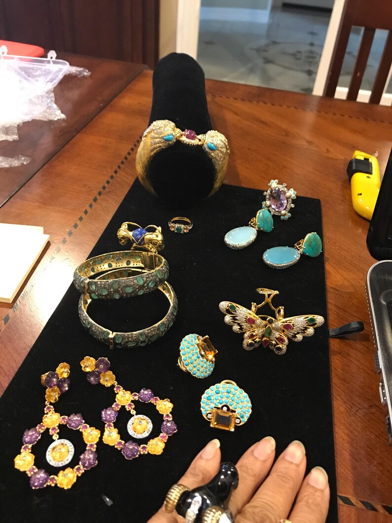 Sterling Gold Plated Double Bull Ring With Single Natural - Etsy