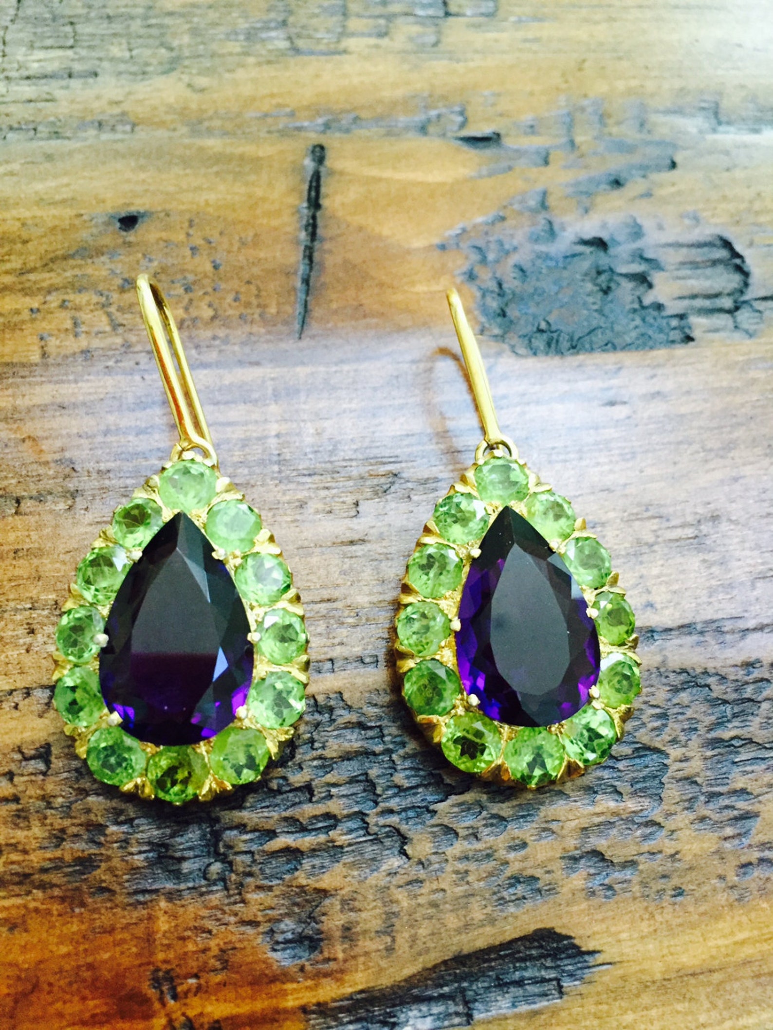 Peridot Sterling Earrings Gold Dipped With Purple Amethyst - Etsy
