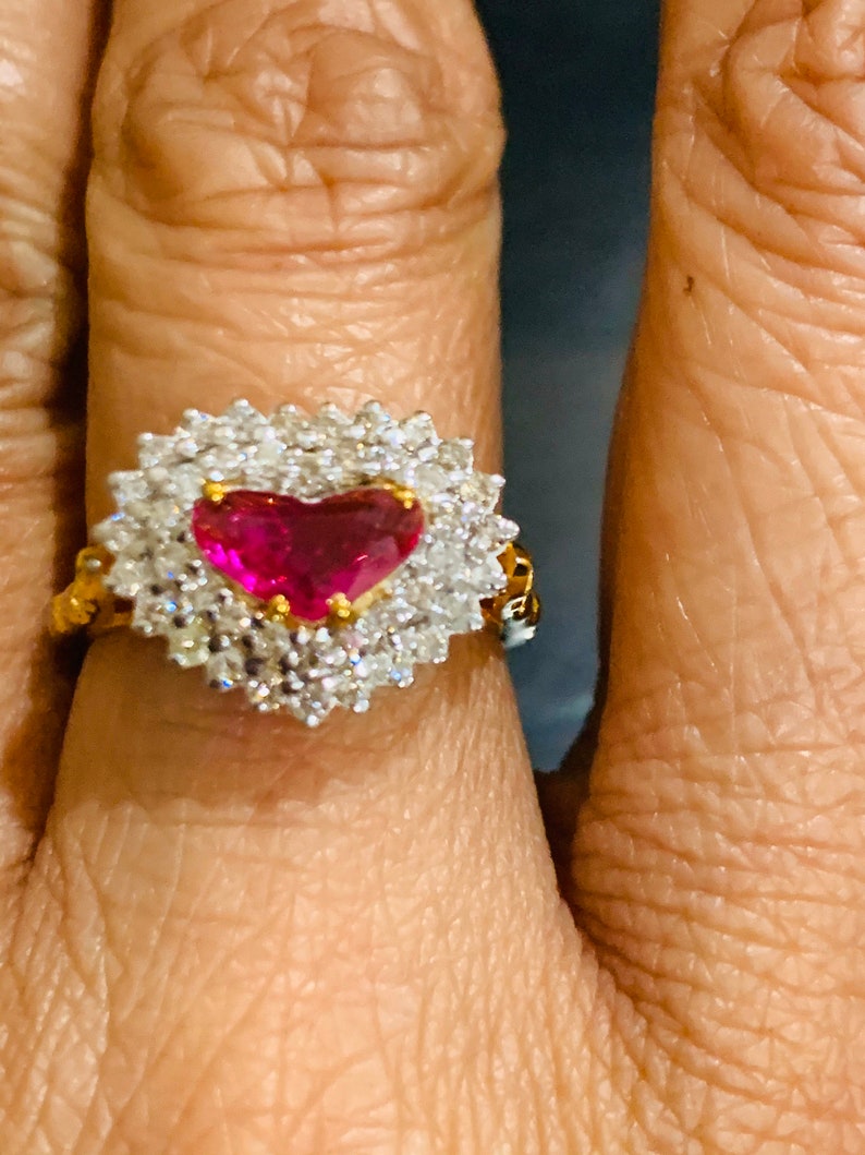 Diamond Ruby Heart Ring - Etsy