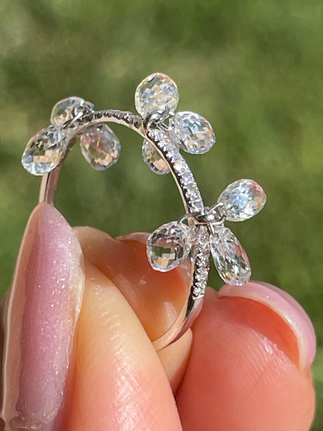 18k White Gold Briolette Diamond Ring, Diamond Ring, Chain Diamond Ring ...