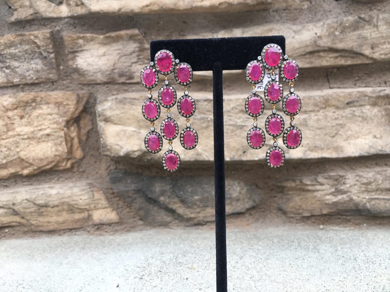 Ruby Diamond Earrings Ruby Single Cut Rosecut Diamond - Etsy