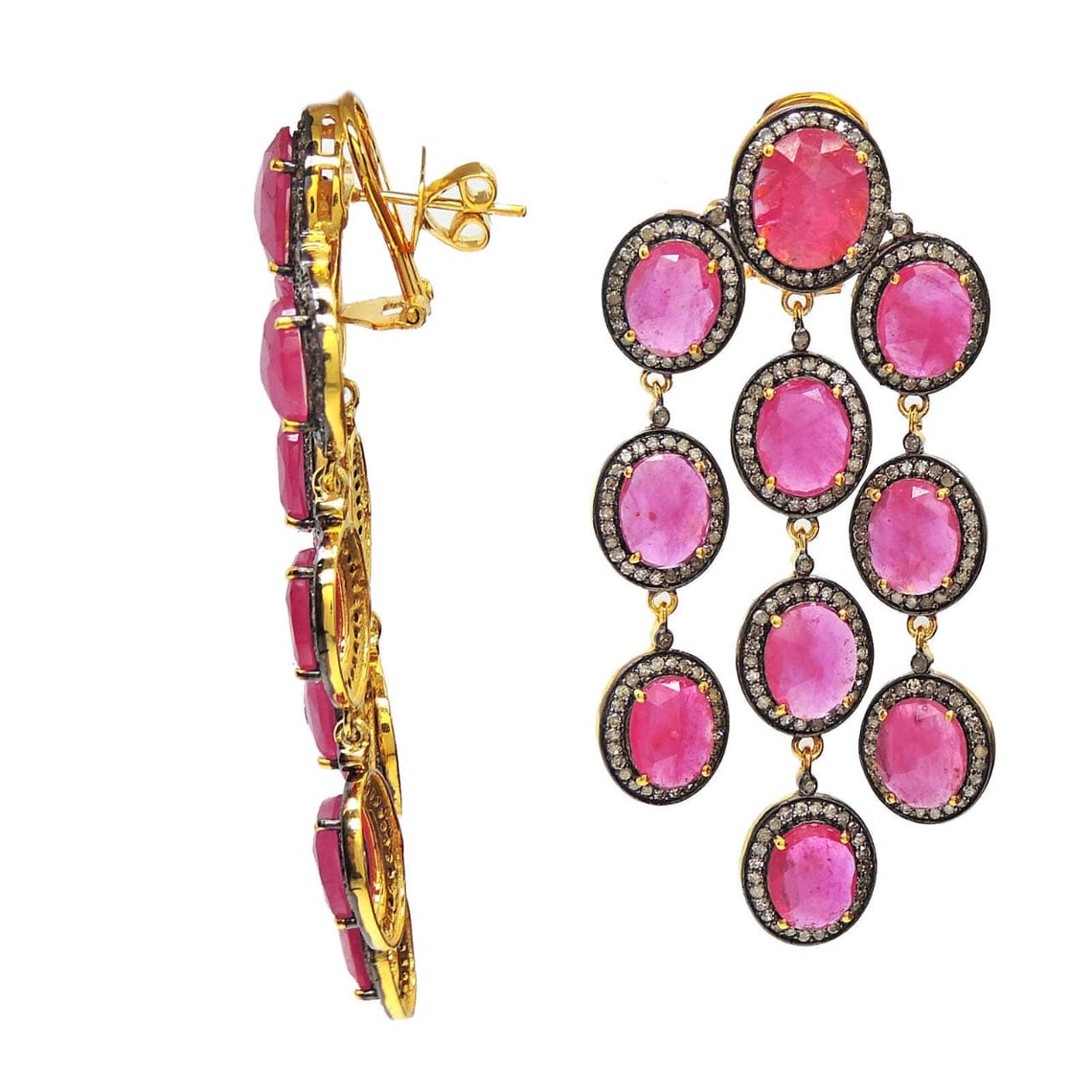 Ruby Diamond Earrings Ruby Single Cut Rosecut Diamond - Etsy