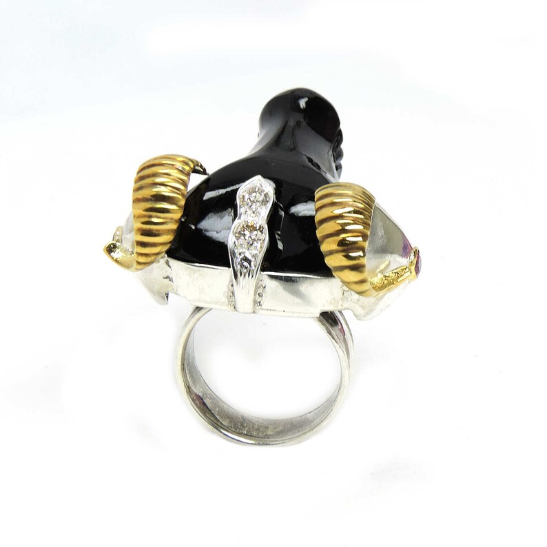 Unique 18k Gold Diamond Bull Ring Black Onyx Stunning Bull Ox - Etsy