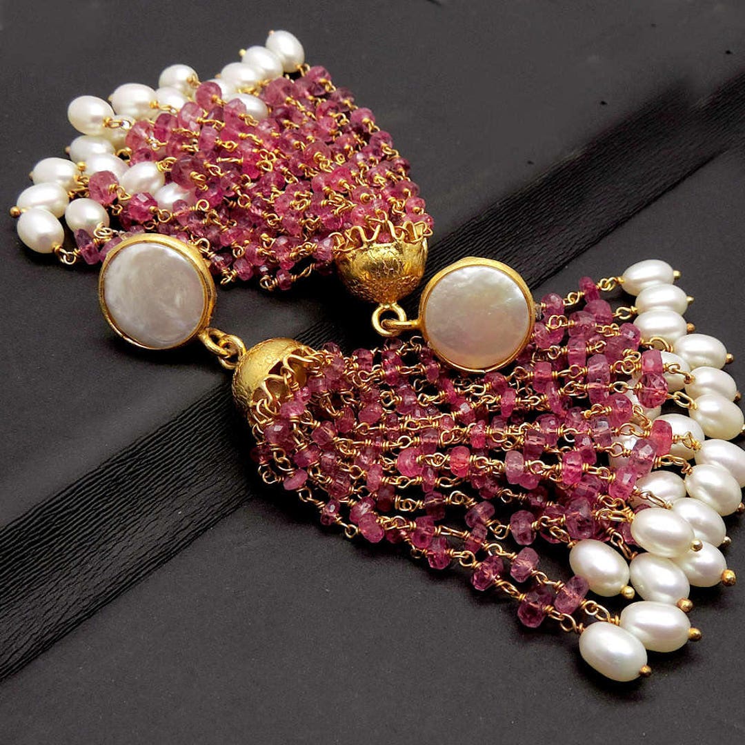 Ruby Pearl Earrings, Sterling Dippd Gold Ruby Earrings, Ruby Earrings ...