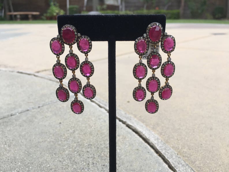 Ruby Diamond Earrings Ruby Single Cut Rosecut Diamond - Etsy
