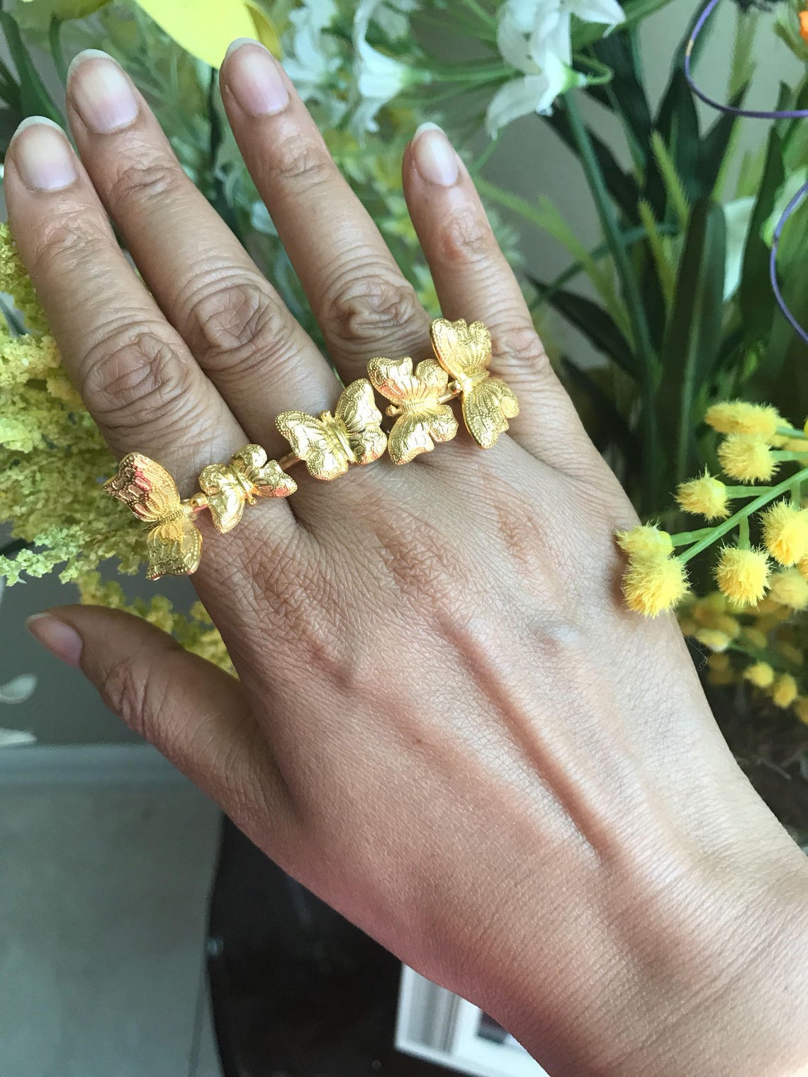 Full Finger Sterling Gold Plated Ring 4 Finger Ring Palm - Etsy