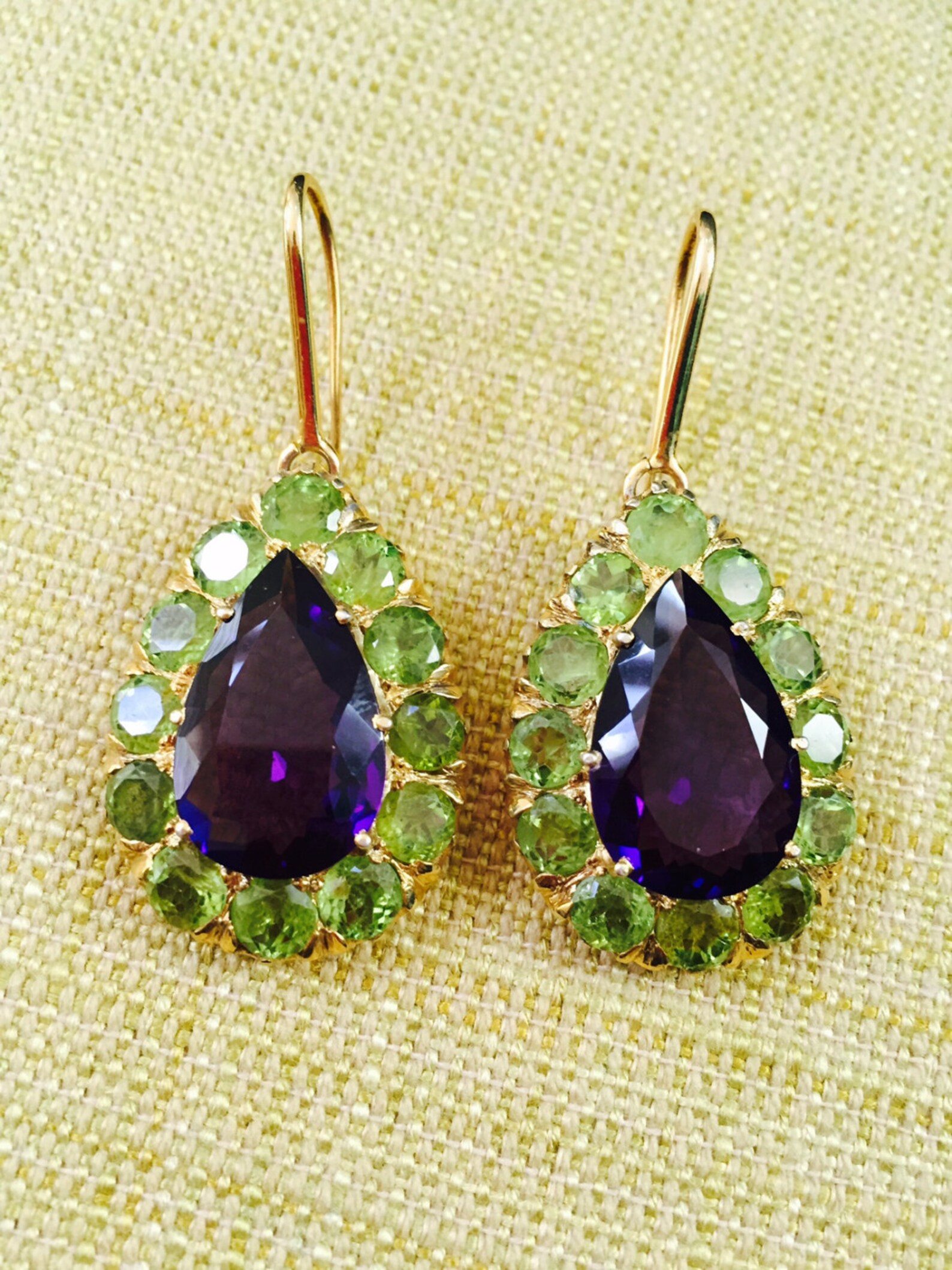 Peridot Sterling Earrings Gold Dipped With Purple Amethyst - Etsy