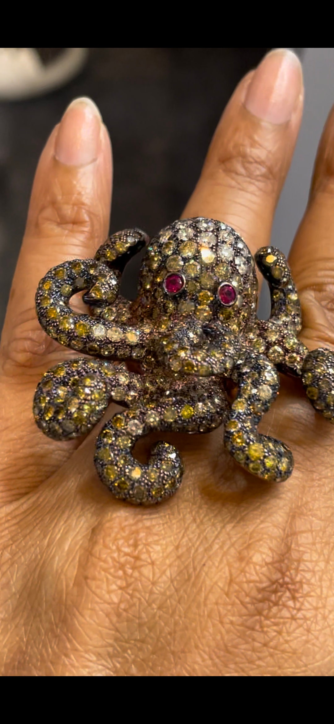 18k Gold Diamond Octopus Ring With Ruby Eyes Gold Diamond Animal Ring ...