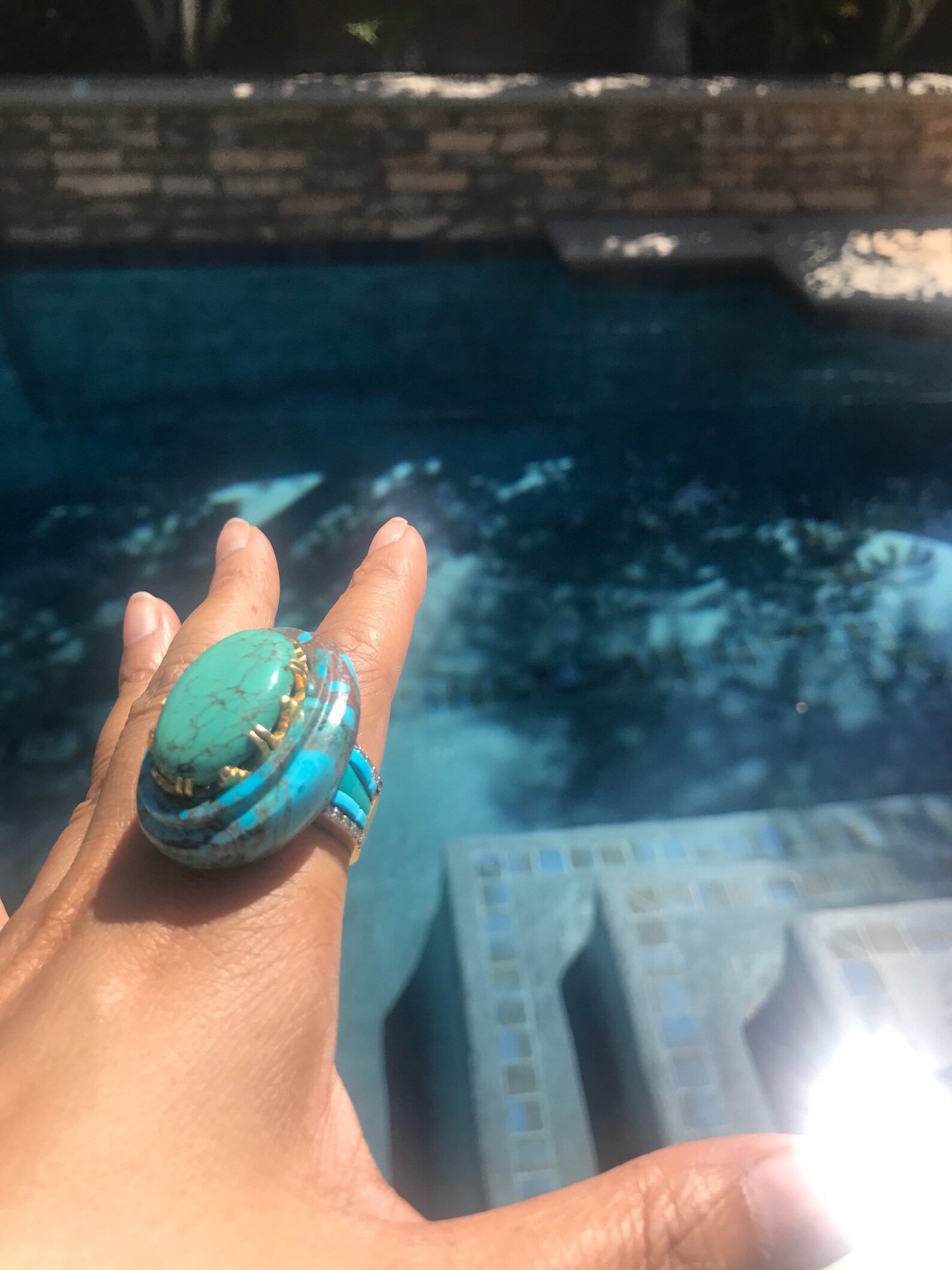 Sterling Turquoise Diamond Ring Carved Turquoise Ring Fine | Etsy