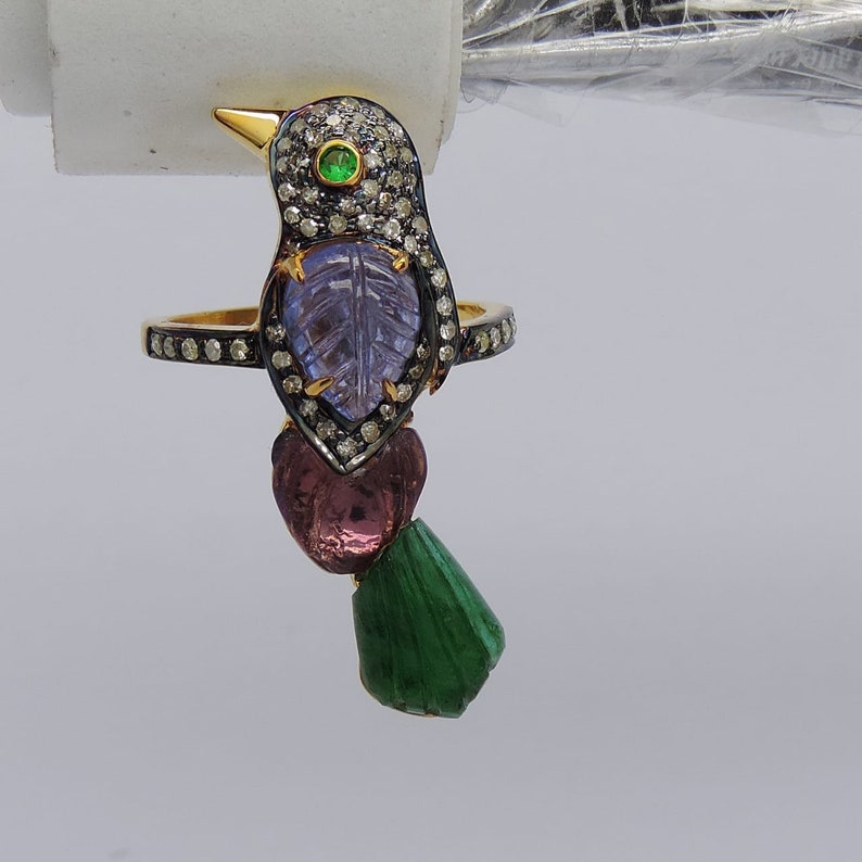 Diamond Bird Ring Carved Tanzanite Emerald Amethyst, Tanzanite Jewelry ...