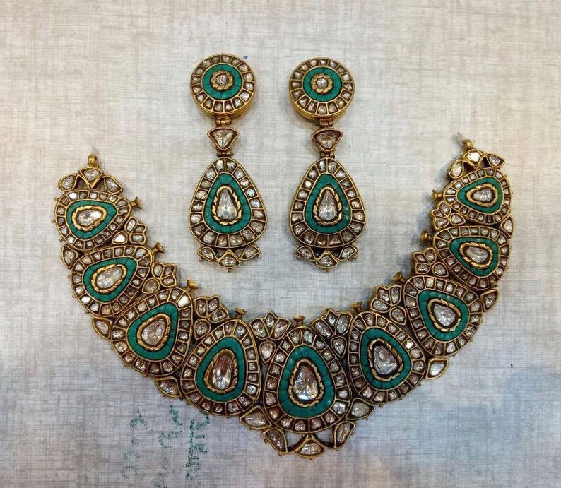 Gold Moughal Polki Diamond Turquoise Ruby Necklace Set Gold | Etsy