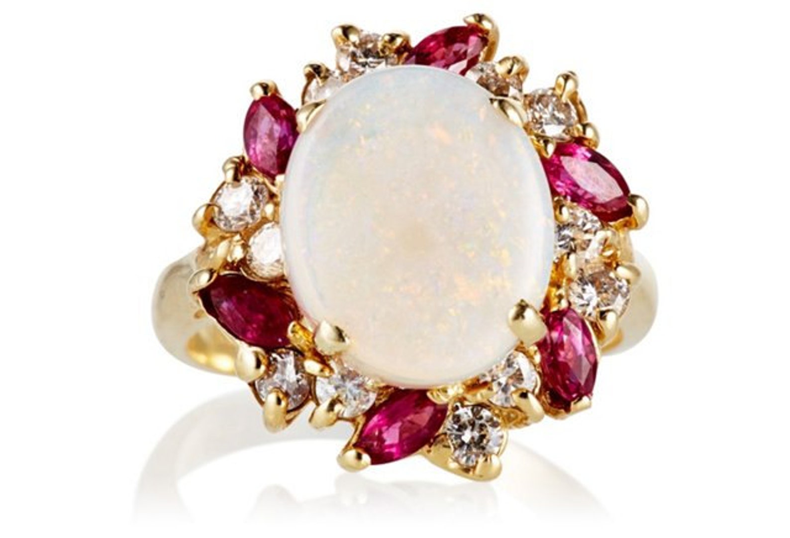 Opal Diamond Ruby Ring, 14k Gold Opal Ring, Glamorous Estate Ring - Etsy