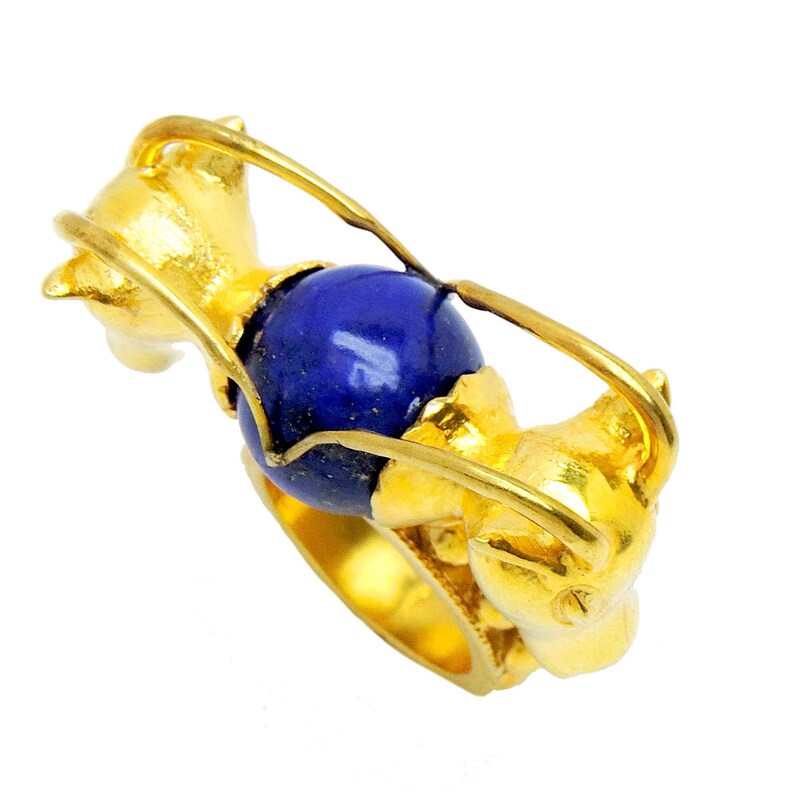 Sterling Gold Plated Double Bull Ring With Single Natural - Etsy