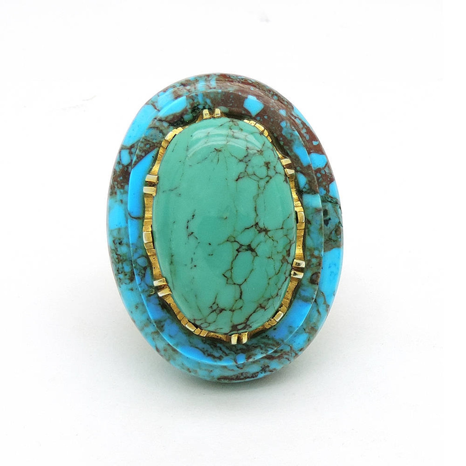 Sterling Turquoise Diamond Ring Carved Turquoise Ring Fine | Etsy