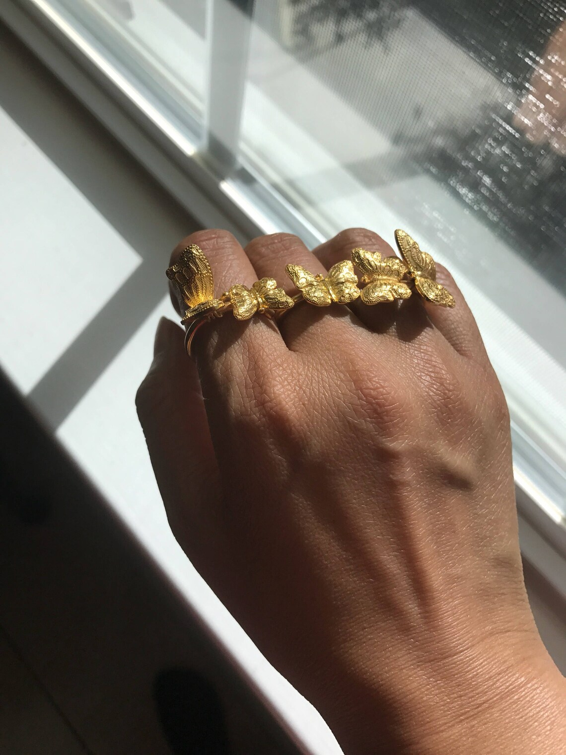 Full Finger Sterling Gold Plated Ring 4 Finger Ring Palm - Etsy