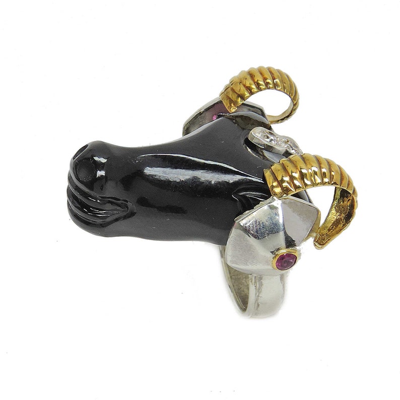 Unique 18k Gold Diamond Bull Ring Black Onyx Stunning Bull Ox - Etsy
