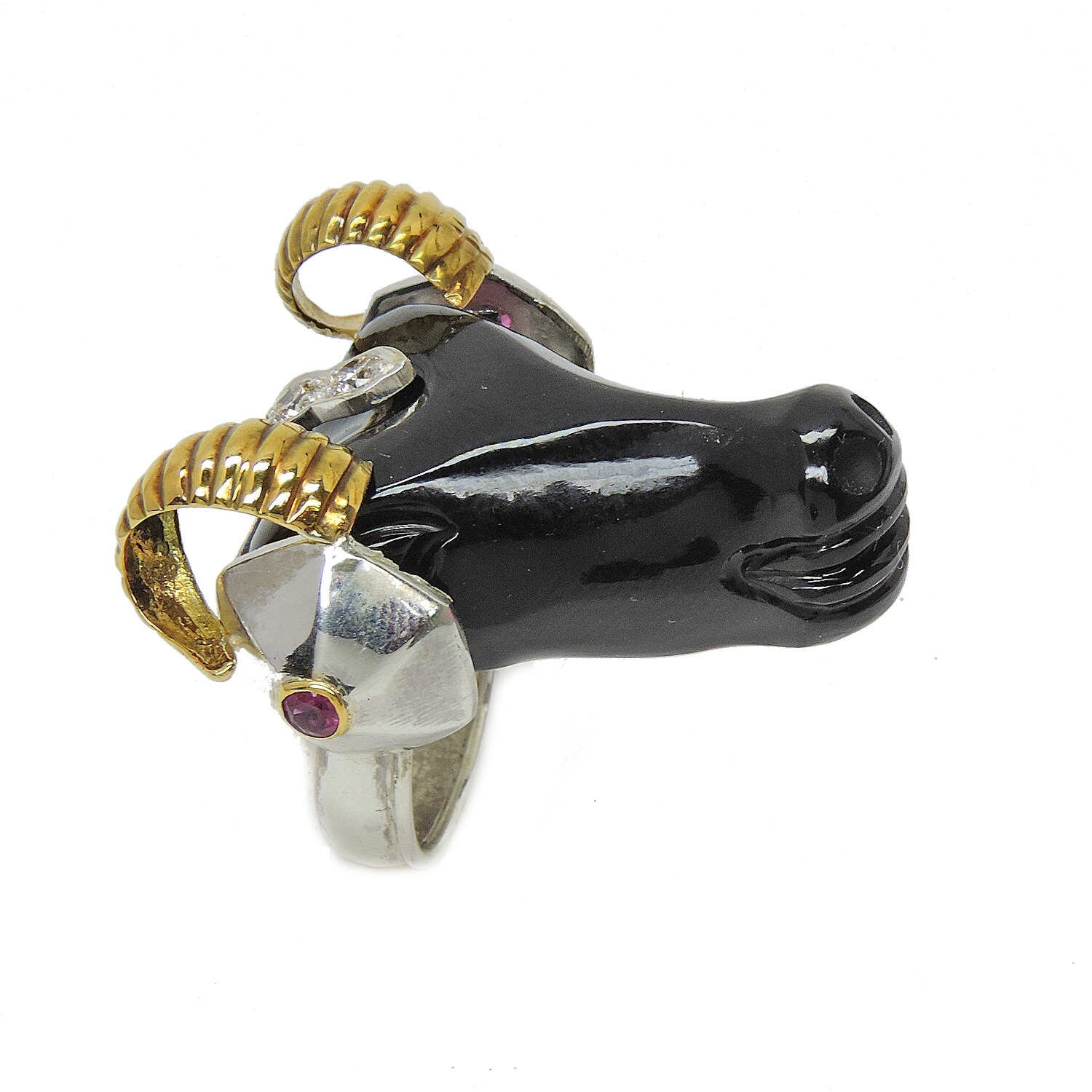 Unique 18k Gold Diamond Bull Ring Black Onyx Stunning Bull Ox - Etsy