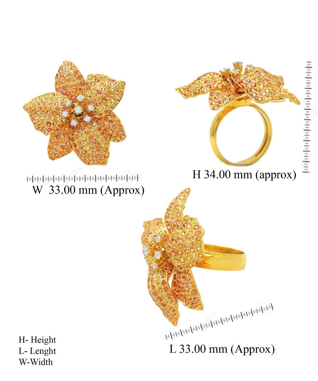 18k Gold Flower Statement Ring Big Diamond Sapphire Flower - Etsy