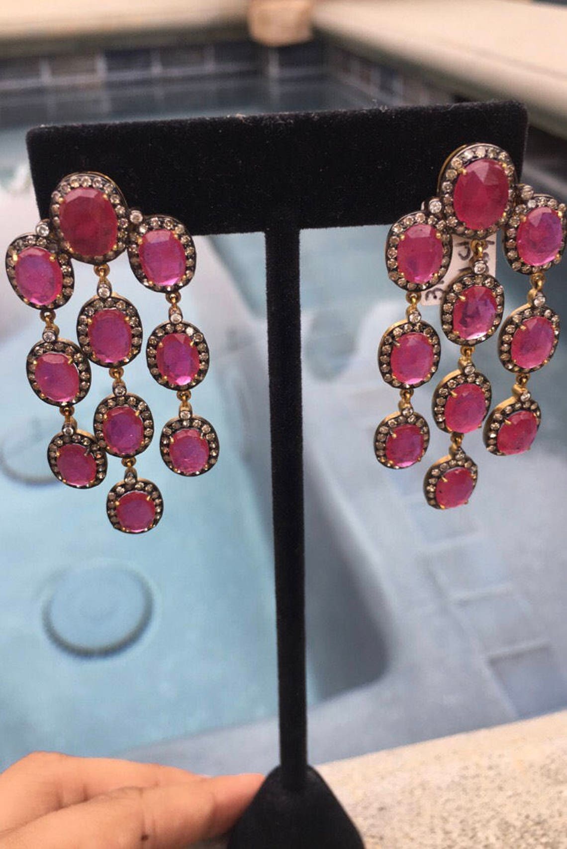 Ruby Diamond Earrings Ruby Single Cut Rosecut Diamond - Etsy