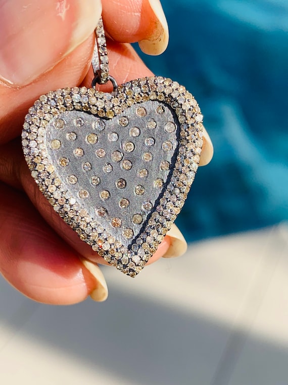 Diamond Heart Pendant Genuine Pave Diamond Heart Pendant 925 Sterling Silver Beautiful Love Pendant 1.3inch 1.2carats Etsy