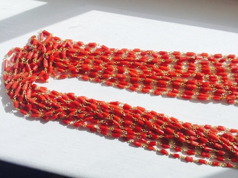 Genuine Natural Coral 15 String Necklace With Gold Dipped - Etsy