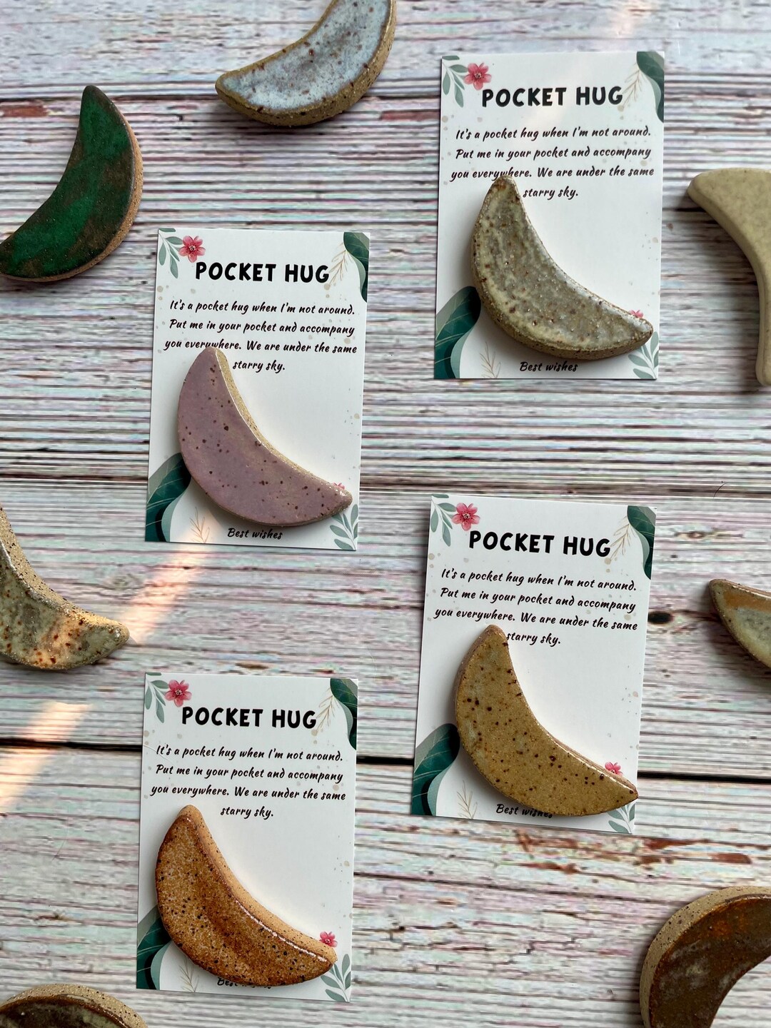 Ceramic Crescent Moon Pocket Hug Handmade Pottery Waxing Moon Pocket ...
