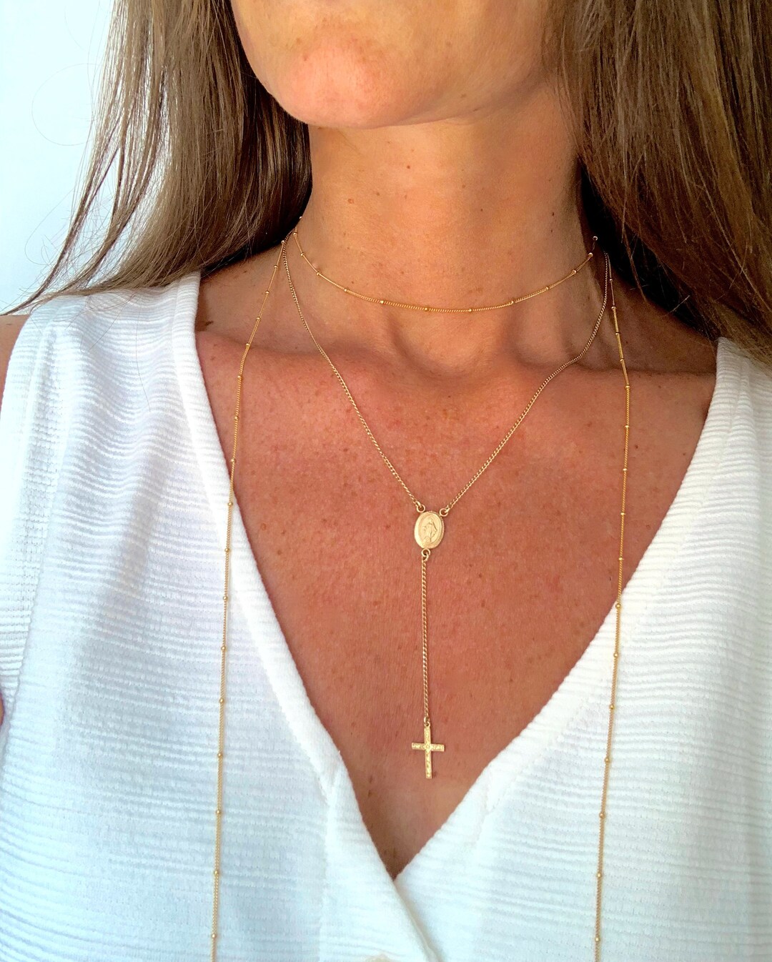 Collar de rosario de oro, collar de cadena religiosa, lazo de rosario ...