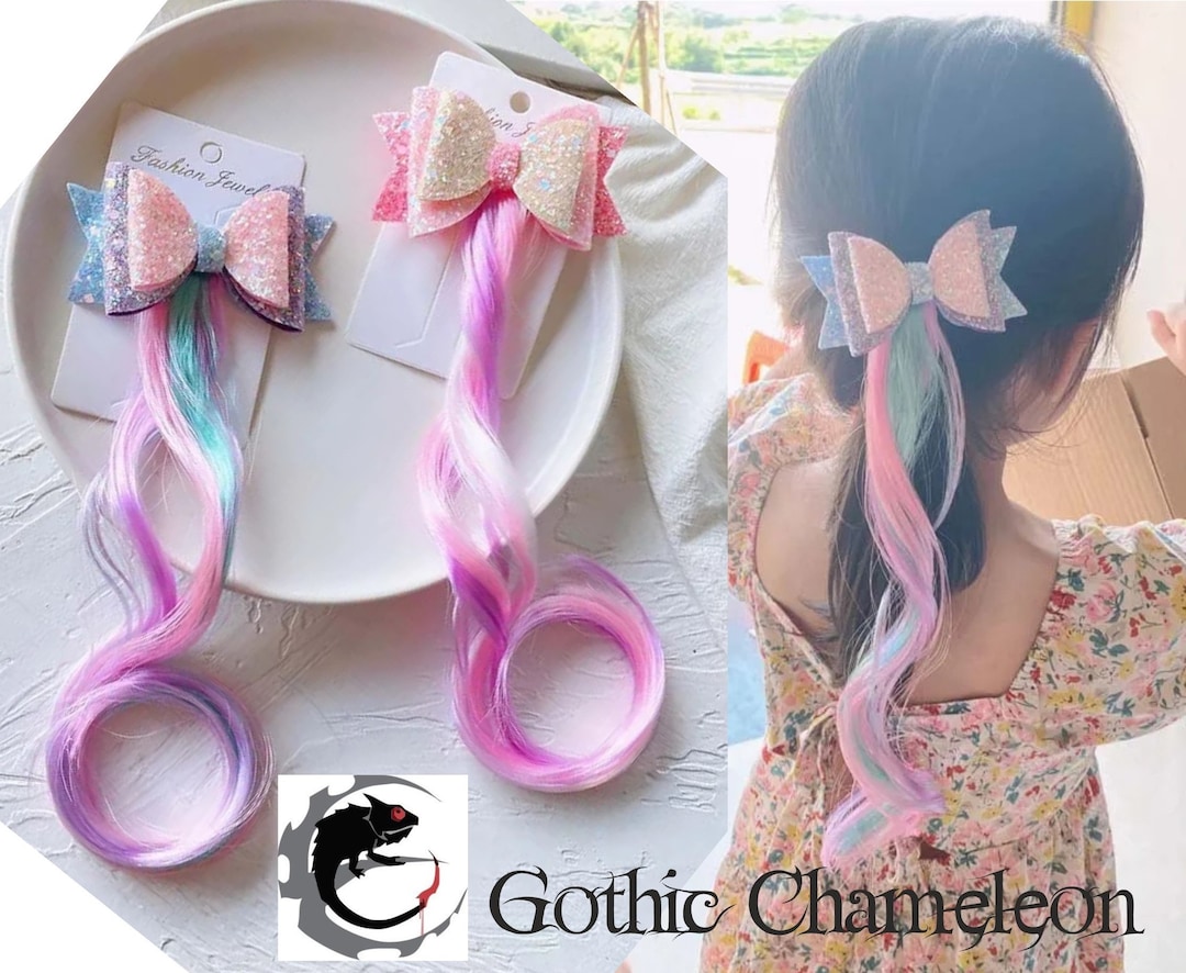 Kids Bow Hair Extension Crocodile Clip 2 Colours Ready to Ship - Etsy