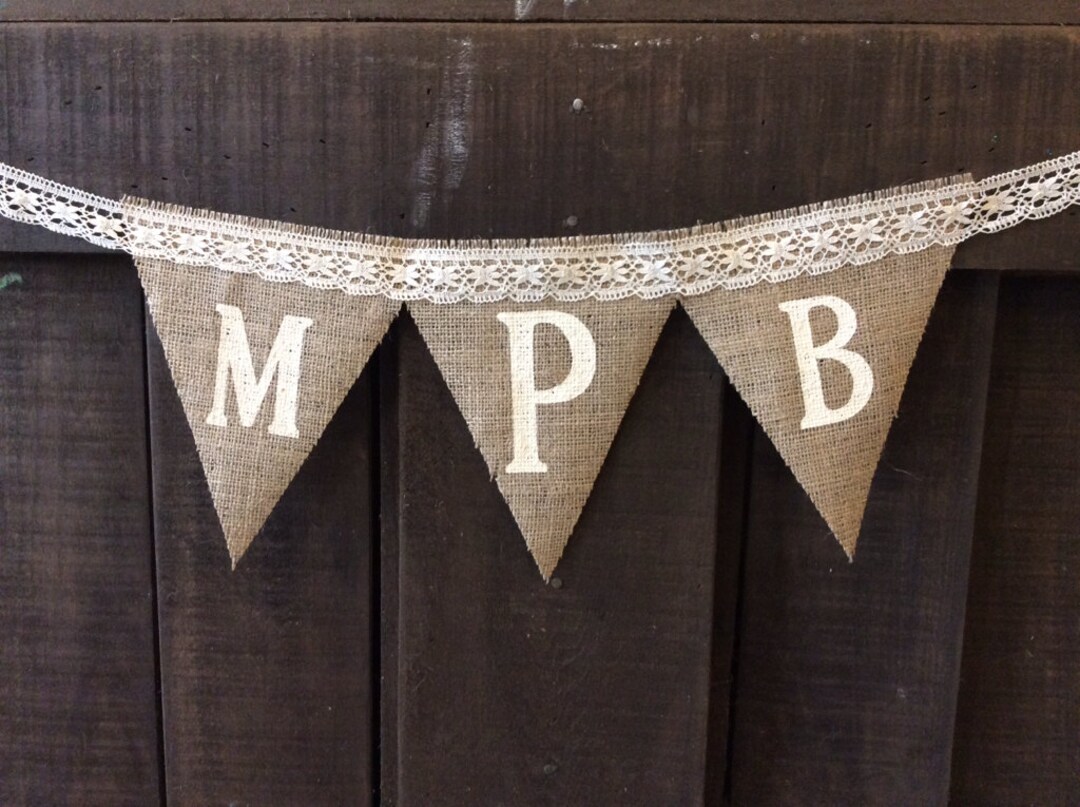 MONOGRAM and LACE Banner, Burlap Bunting, Garland, Pennant, Name Banner ...