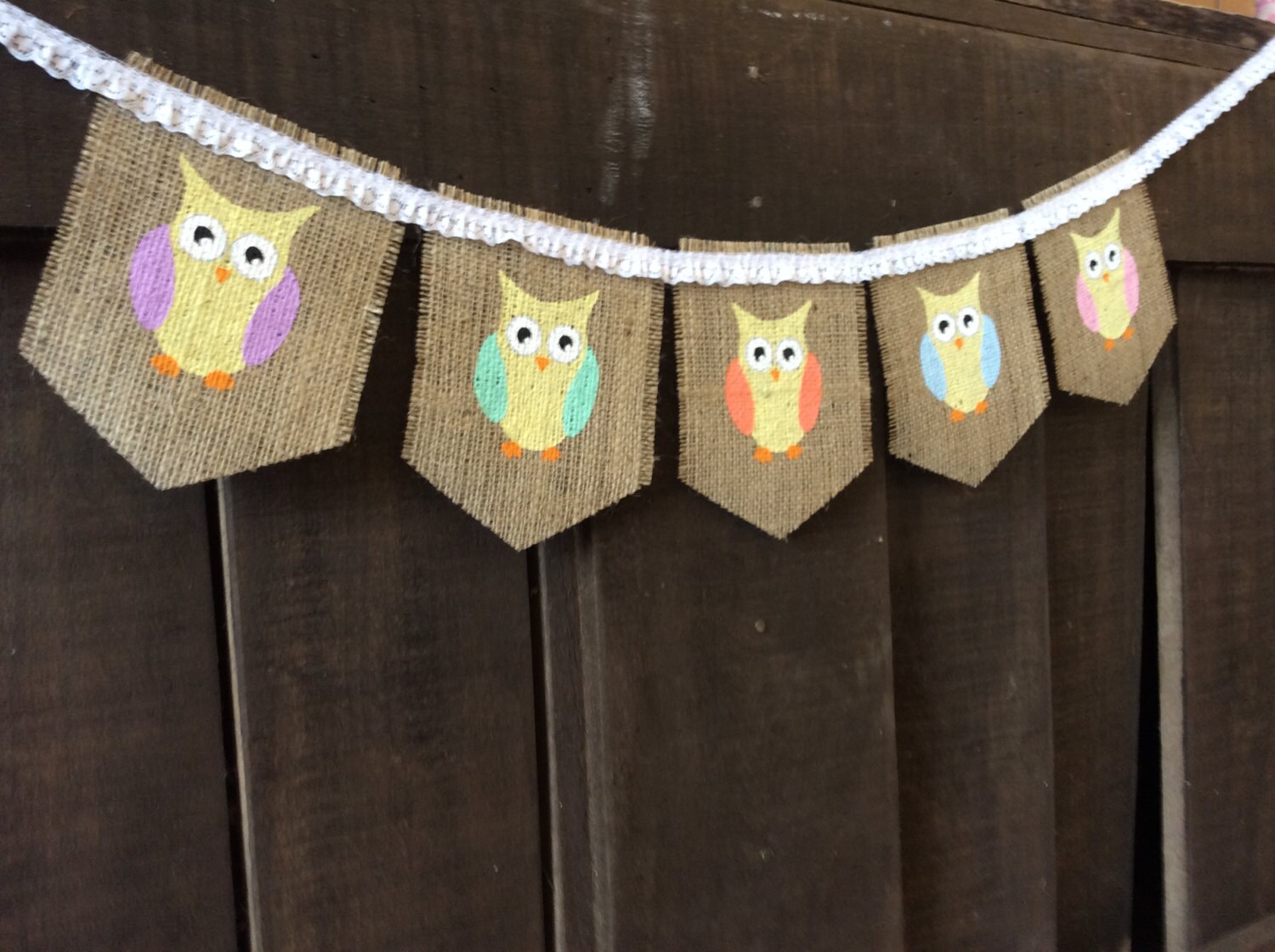 OWLS and LACE Burlap Banner, Bunting, Garland, Pennant, Photo Prop ...