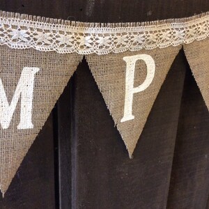 MONOGRAM and LACE Banner, Burlap Bunting, Garland, Pennant, Name Banner ...
