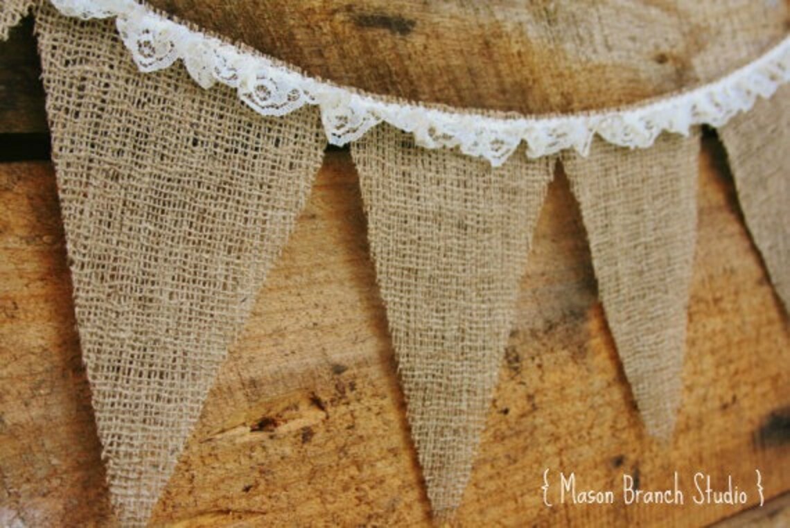 BURLAP and LACE Burlap Banner Bunting Garland Pennant - Etsy