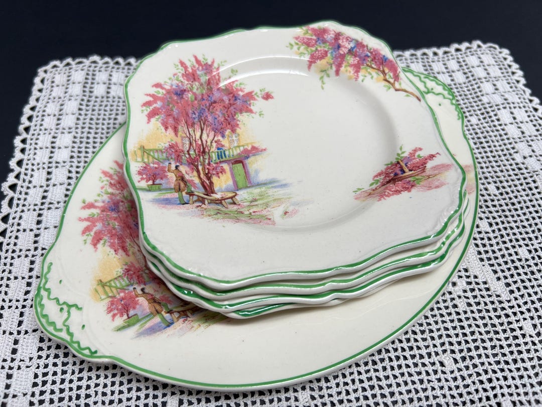Vintage J&G Meakin lilac Time, Set of 4 Hand-painted Square Tea Plates ...
