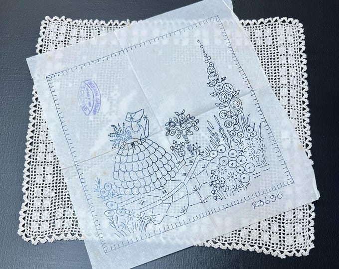 Vintage 1940s Deighton's Embroidery Transfer, Iron-on, Crinoline Lady ...