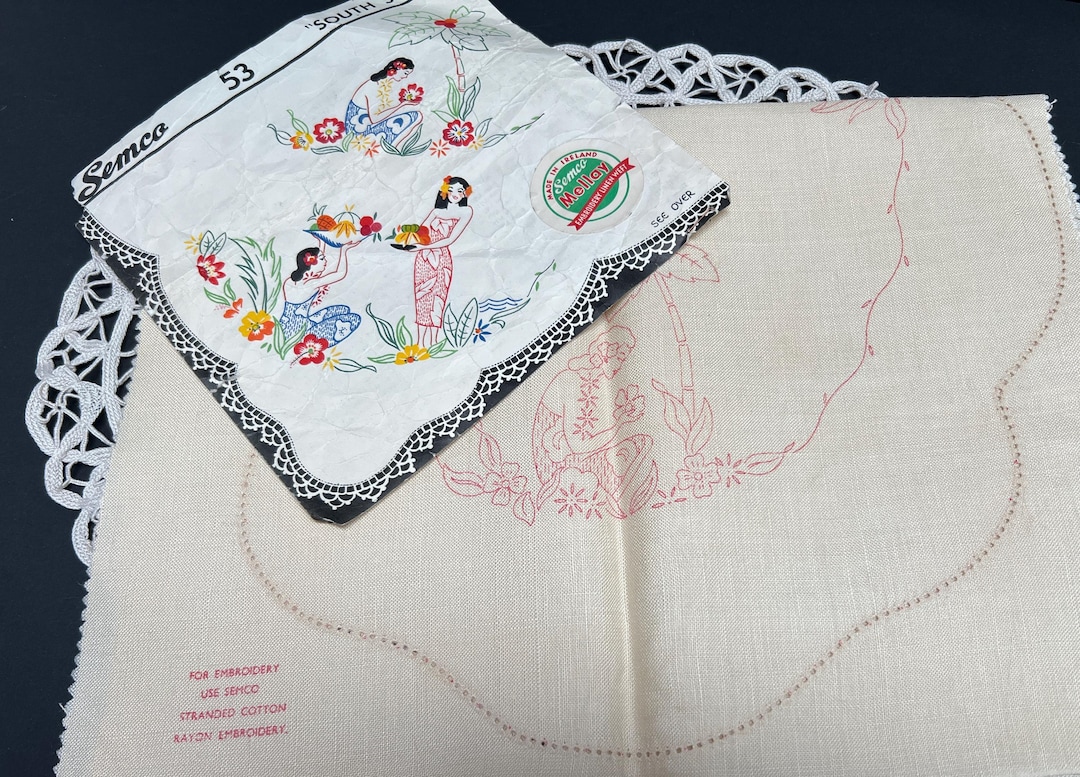 Vintage Semco Irish Linen Table Mat Embroidery Project, south Seas ...
